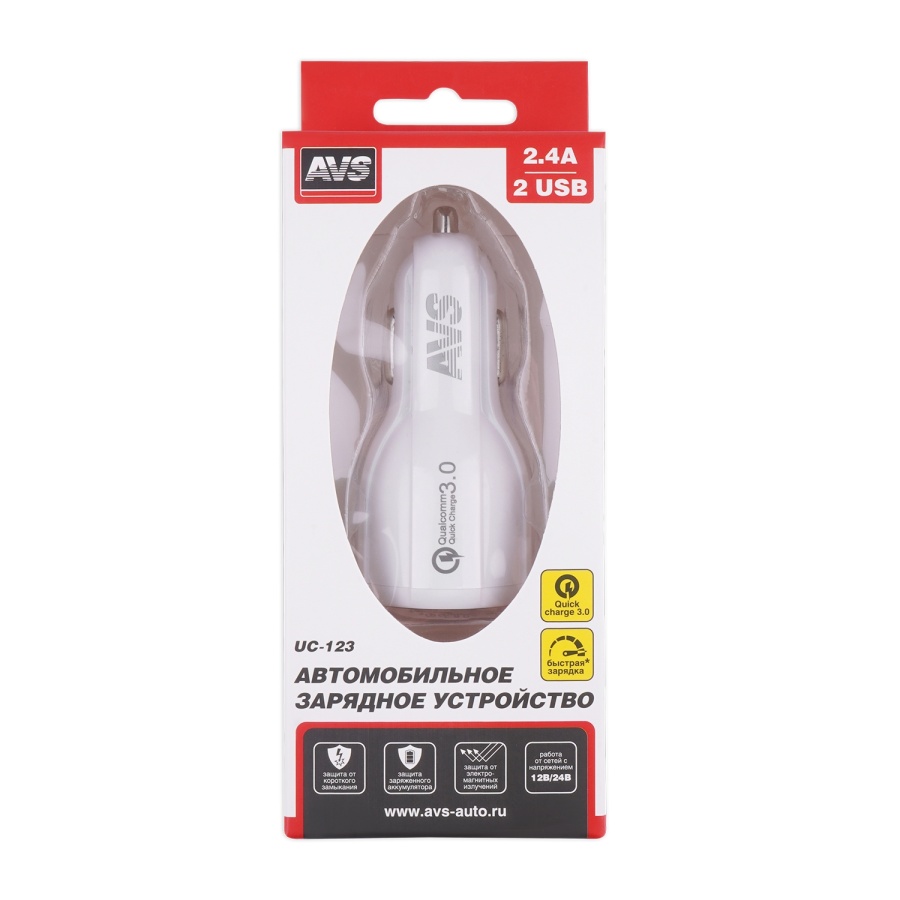 Купить USB автомобильное зарядное устройство AVS 2 порта UC-123 Quick Charge (3А) :: Купить ...